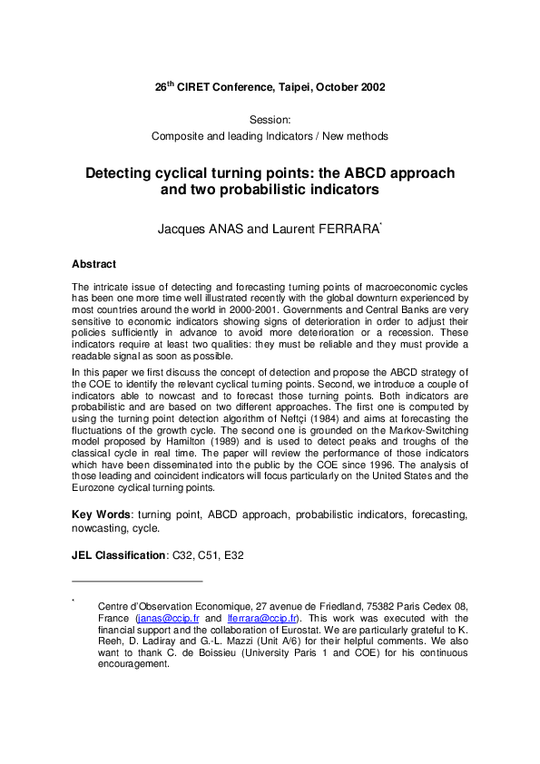 (PDF) Detecting Cyclical Turning Points: The ABCD Approach and Two Probabilistic Indicators