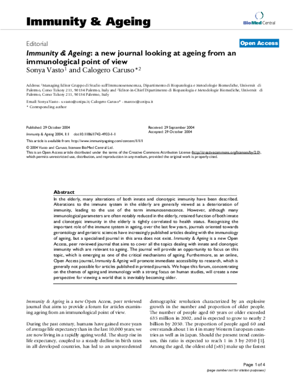 (PDF) Immunity & Ageing: a new journal looking at ageing from an ...