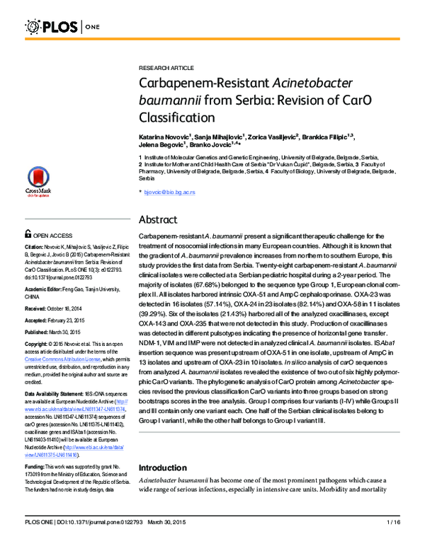 (PDF) Carbapenem-Resistant Acinetobacter baumannii from Serbia ...