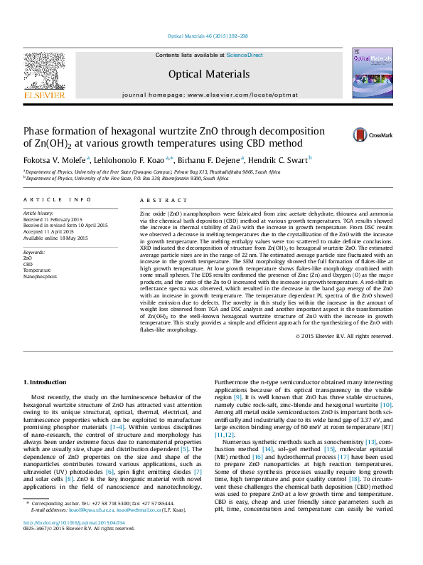 (PDF) Phase formation of hexagonal wurtzite ZnO through decomposition ...