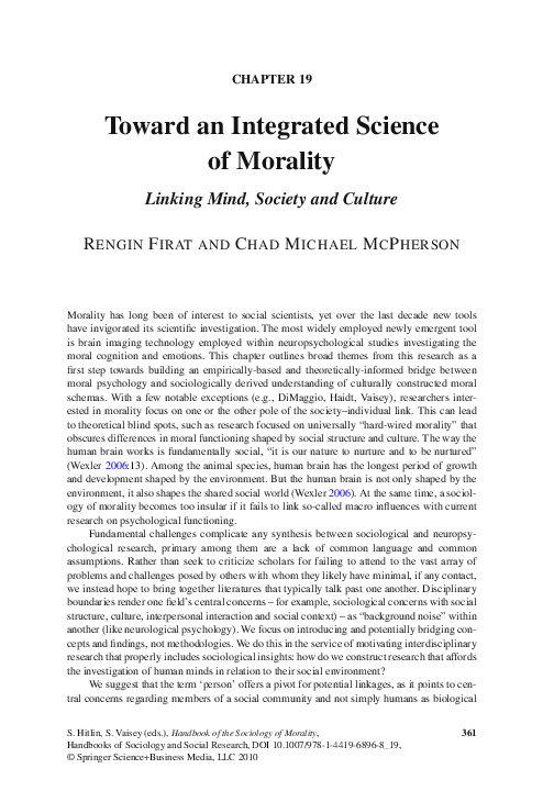 (PDF) Toward an Integrated Science of Morality : Linking Mind, Society ...