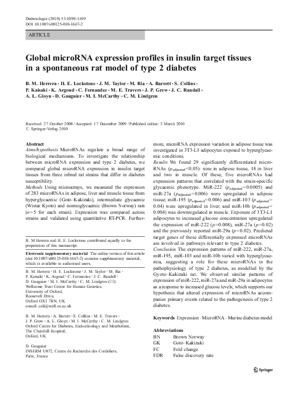 (PDF) Global microRNA expression profiles in insulin target tissues in ...