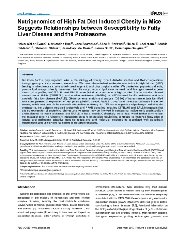 (PDF) Nutrigenomics of High Fat Diet Induced Obesity in Mice Suggests ...