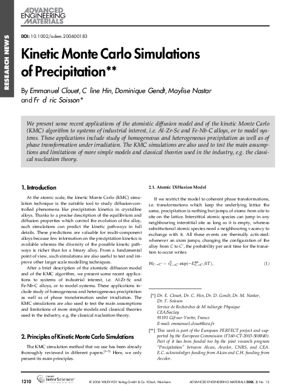 (PDF) Kinetic Monte Carlo Simulations of Precipitation