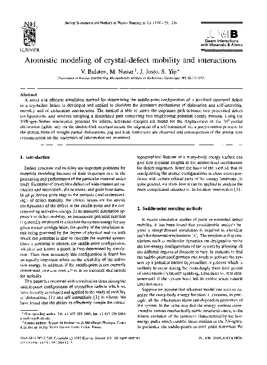 (PDF) Atomistic modeling of crystal-defect mobility and interactions