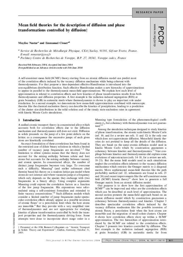(PDF) Mean field theories for the description of diffusion and phase transformations controlled ...