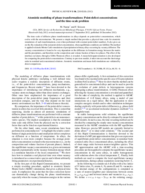 (PDF) Atomistic modeling of phase transformations: Point-defect concentrations and the time ...