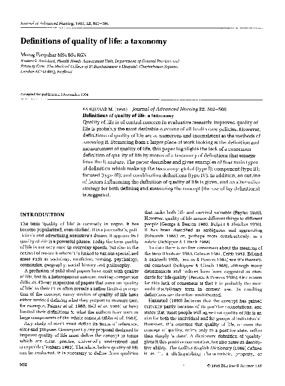 (PDF) Definitions of quality of life: a taxonomy