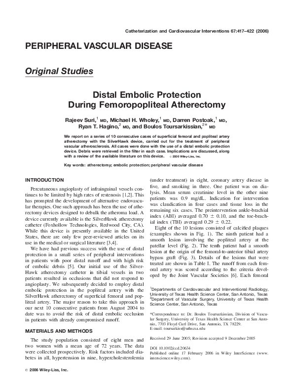 (PDF) Distal embolic protection during femoropopliteal atherectomy