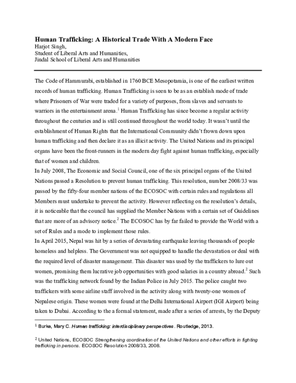 (PDF) Human Trafficking: A Historical Trade With A Modern Face