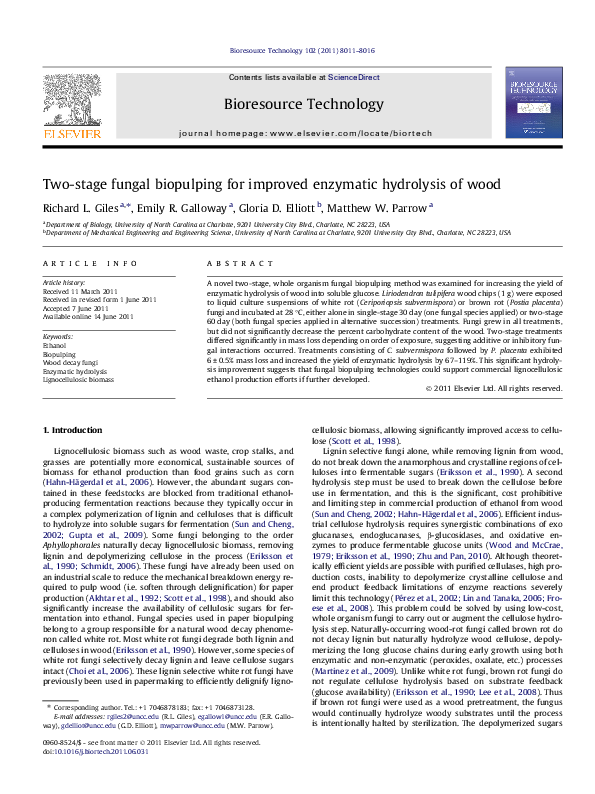 (PDF) Two-stage fungal biopulping for improved enzymatic hydrolysis of wood