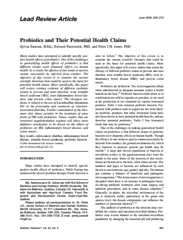 (PDF) Probiotics and Their Potential Health Claims