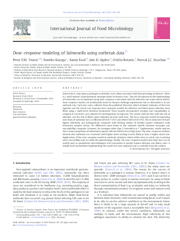Pdf Dose Response Modeling Of Salmonella Using Outbreak Data