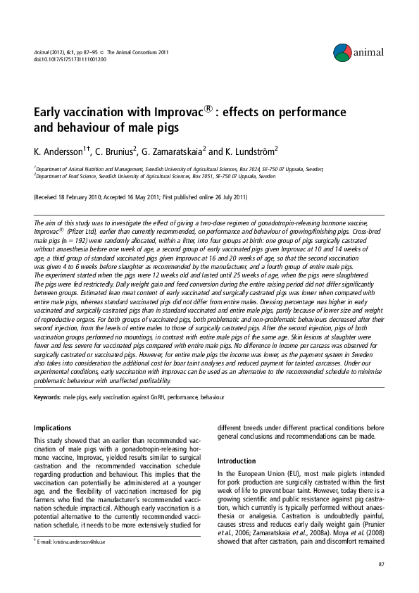 (PDF) Early vaccination with Improvac®: effects on performance and ...