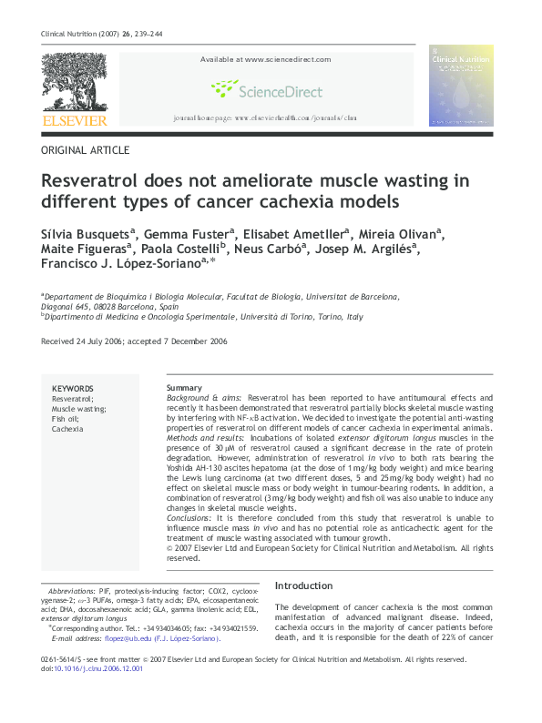 (PDF) Resveratrol does not ameliorate muscle wasting in different types ...