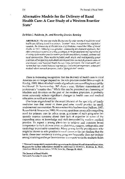 (PDF) Alternative Models for the Delivery of Rural Health Care: A Case ...