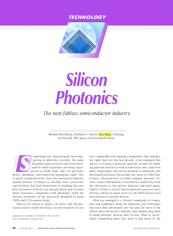 (PDF) Silicon Photonics: The Next Fabless Semiconductor Industry