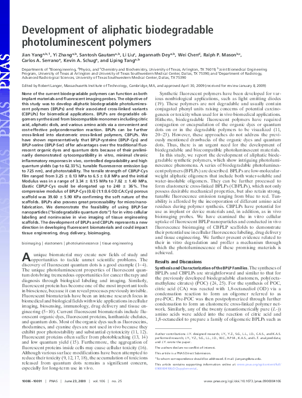 (PDF) Development of aliphatic biodegradable photoluminescent polymers