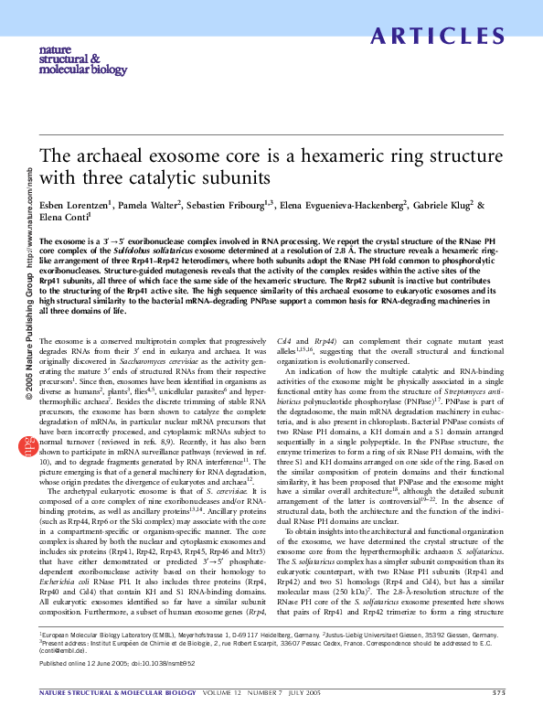 (PDF) The archaeal exosome core is a hexameric ring structure with ...