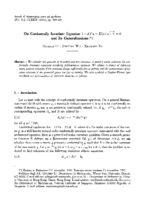 (PDF) On conformally invariant equation $$( - \Delta )^p u - K(x)u^{\tfrac{{N + 2p}}{{N - 2p ...