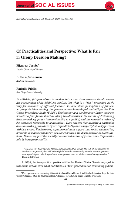 (PDF) Of Practicalities and Perspective: What Is Fair in Group Decision ...