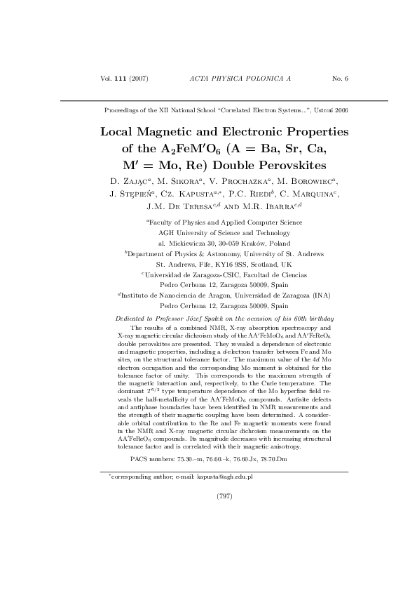 (PDF) Preparation, crystal and magnetic structure of the double ...