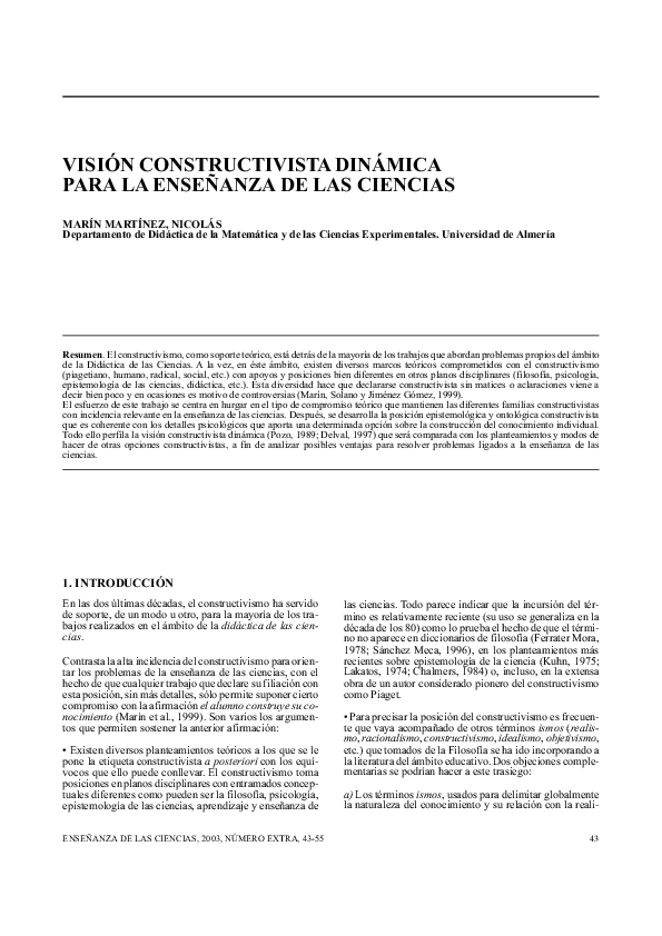 (PDF) Visión constructivista dinámica para la enseñanza de las ciencias