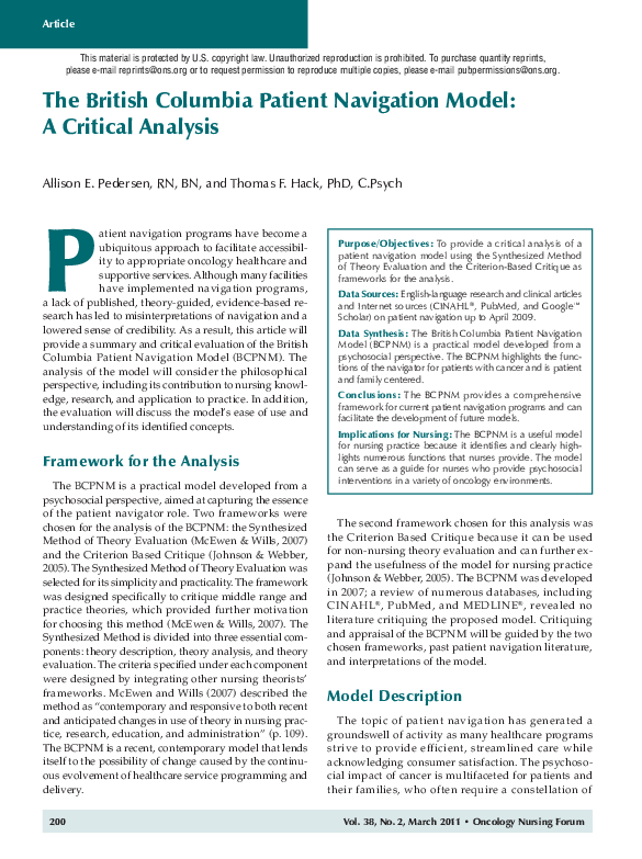 (PDF) The British Columbia Patient Navigation Model: A Critical Analysis