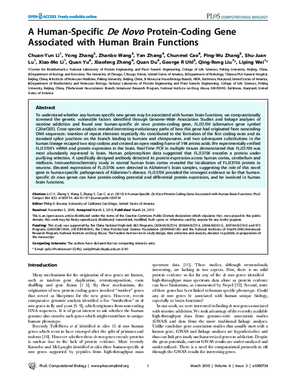 (PDF) A Human-Specific De Novo Protein-Coding Gene Associated with ...