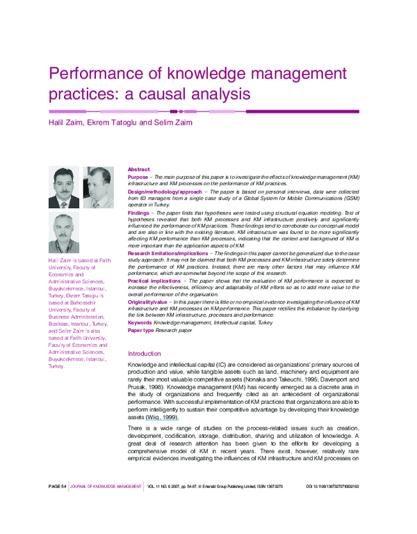 (PDF) Performance of knowledge management practices: a causal analysis