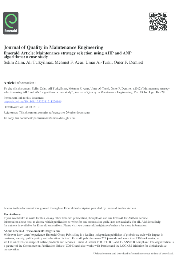 (PDF) Maintenance strategy selection using AHP and ANP algorithms: a ...