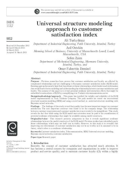 (PDF) Universal Structure Modeling Approach to Customer Satisfaction Index