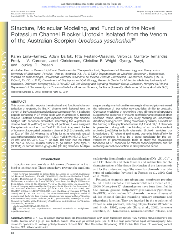 (PDF) Structural basis of the potency and selectivity of Urotoxin, a ...