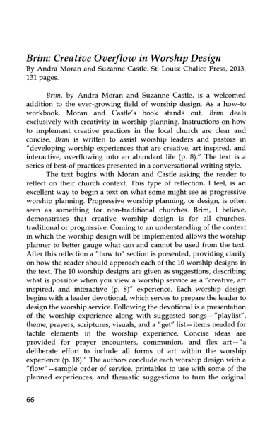 (PDF) Brim: Creative Overflow in Worship Design by Andra Moran and ...