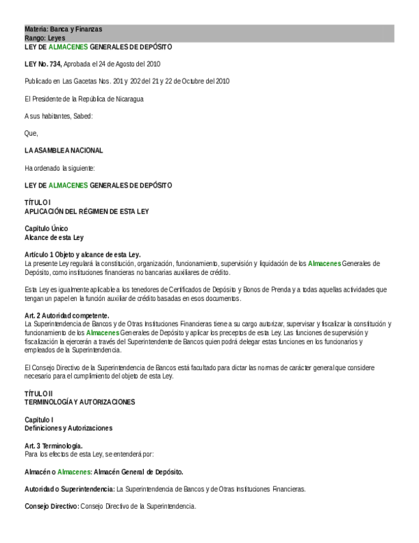 (DOC) LEY DE ALMACENES GENERALES DE DEPOSITOS
