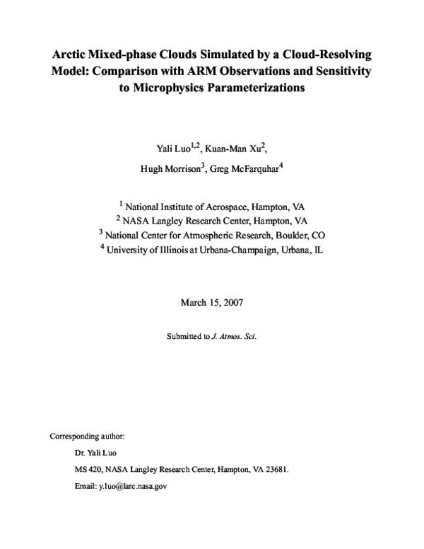 (PDF) Arctic Mixed-Phase Clouds Simulated by a Cloud-Resolving Model: Comparison with ARM ...