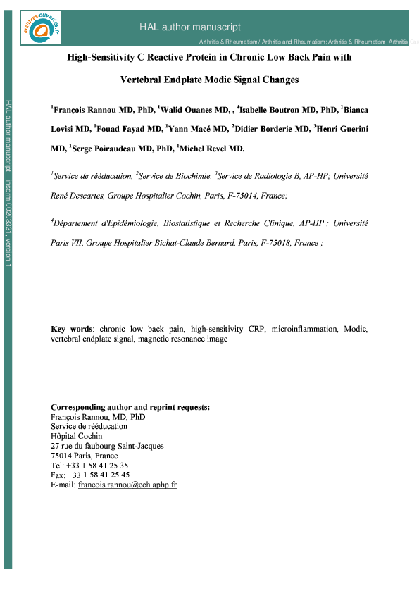 (PDF) High-sensitivity C-reactive protein in chronic low back pain with ...