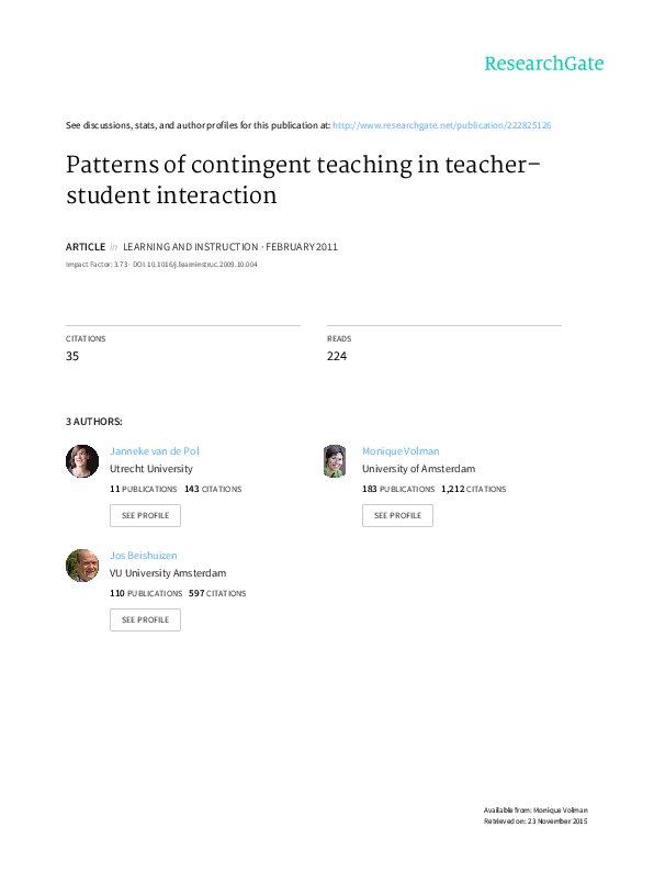 (PDF) Patterns of contingent teaching in teacher-student interaction ...