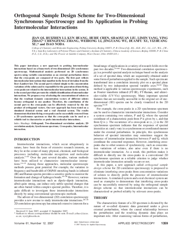 (PDF) Orthogonal Sample Design Scheme for Two-Dimensional Synchronous Spectroscopy and Its ...