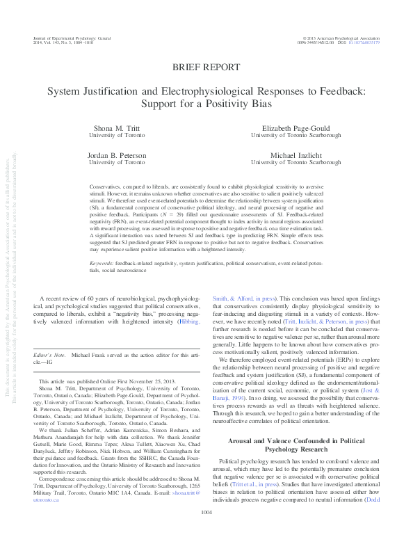 (PDF) System justification and electrophysiological responses to ...