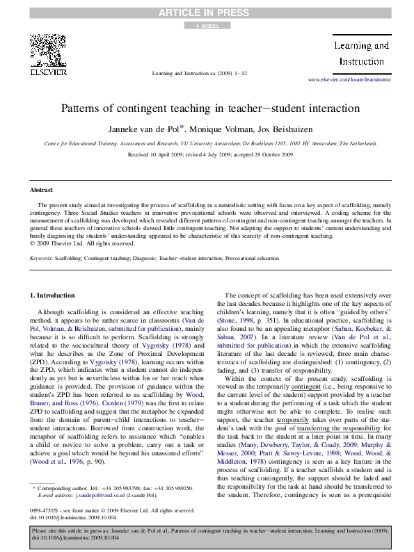 (PDF) Patterns of contingent teaching in teacher-student interaction