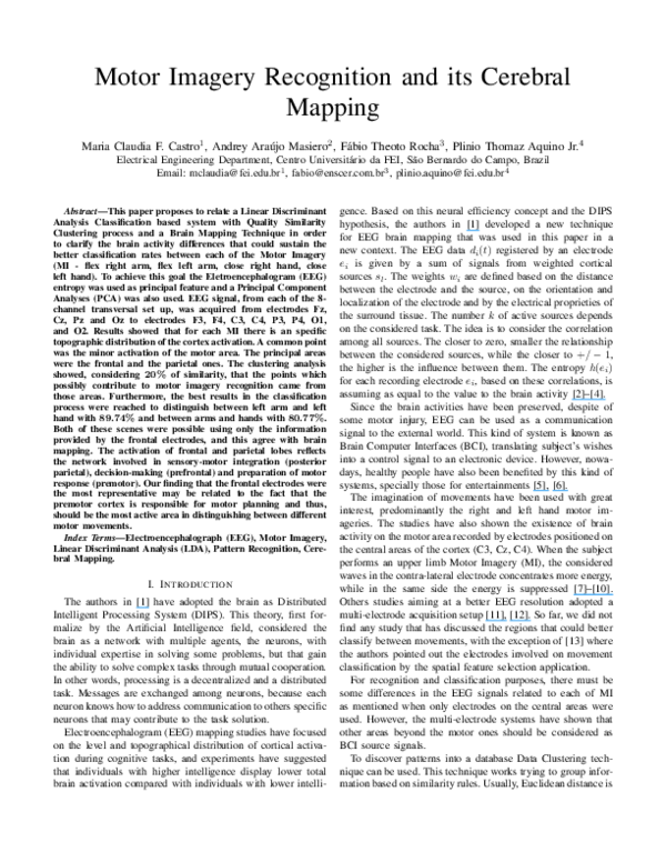 (PDF) Motor imagery recognition and its cerebral mapping