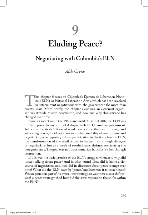(PDF) Eluding Peace: Negotiating with Colombia ELN