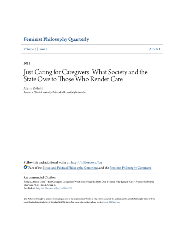 (PDF) "Just Caring For Caregivers: What Society and the State Owe to ...