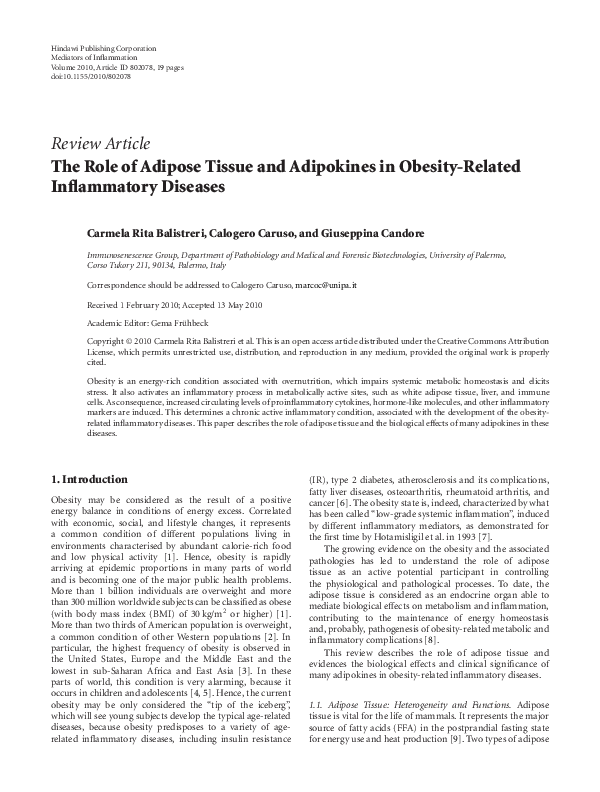 (PDF) The Role of Adipose Tissue and Adipokines in Obesity-Related Inflammatory Diseases