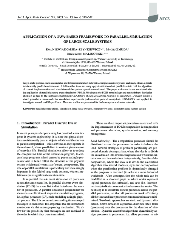 (PDF) Java Framework for Parallel Simulation of Systems