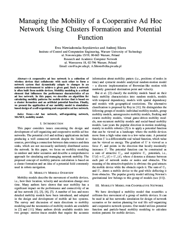 (PDF) Managing the Mobility of a Cooperative Ad Hoc Network Using Clusters Formation and ...