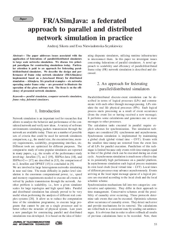 Pdf Frasimjava A Federated Approach To Parallel And Distributed Network Simulation In