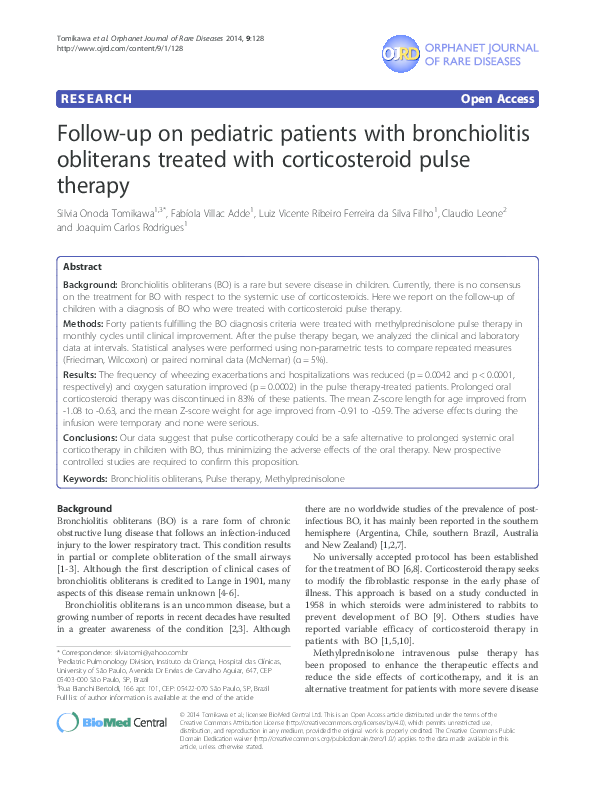 (PDF) Follow-up on pediatric patients with bronchiolitis obliterans ...