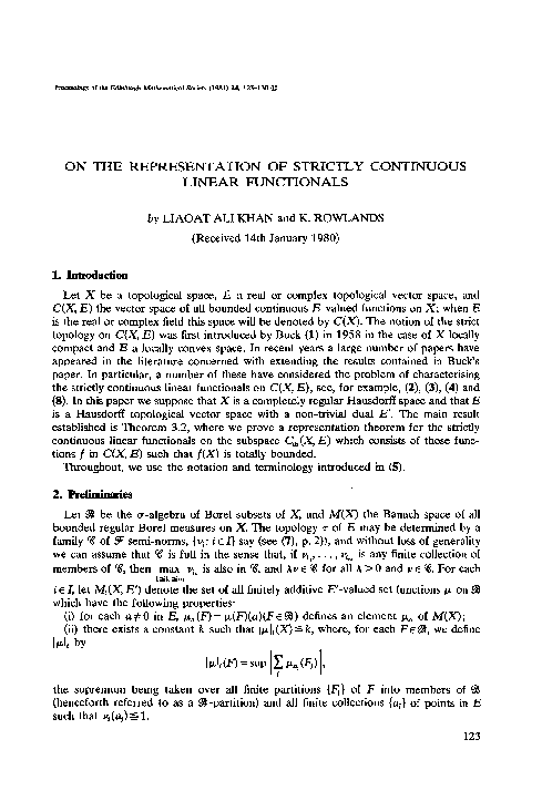 (PDF) On the representation of strictly continuous linear functionals